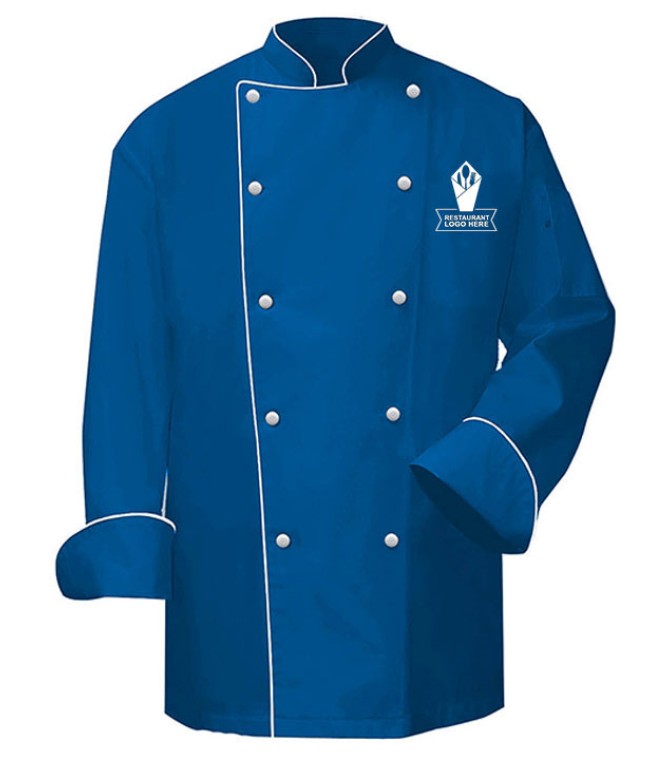 Custom Blue Chef Coat with Logo Embroidery | UniformTailor