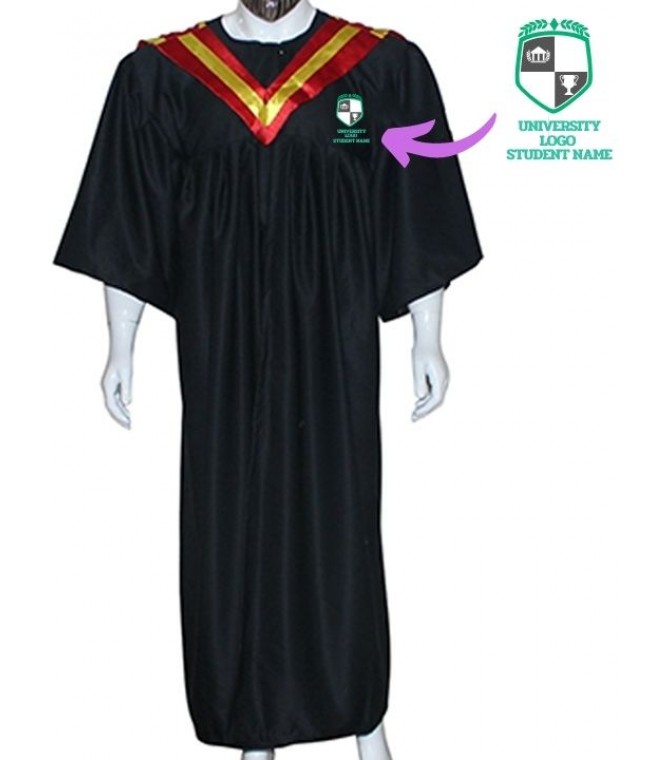 Red & Gold Strip Personalized Graduation Gown | Personalized ...